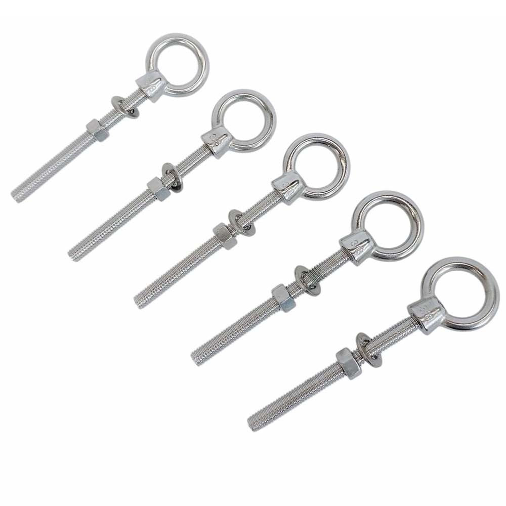5 PC Stainless Steel 3/8" x 4" Shoulder Lift Eye Bolt Rigging Ring Bol ...