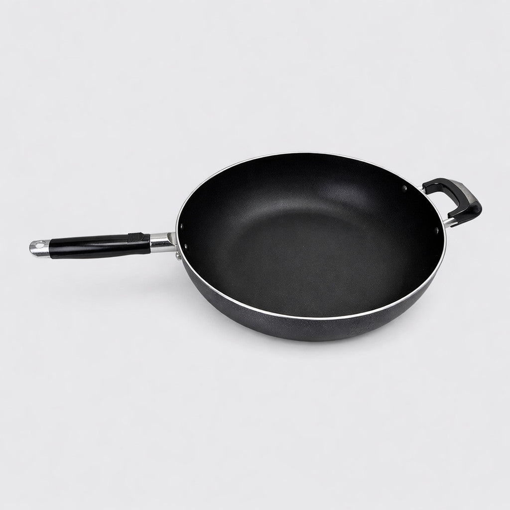 12" Aluminum Nonstick Wok Frying Pan, Deep Skillet Egg Pan with Side H ...