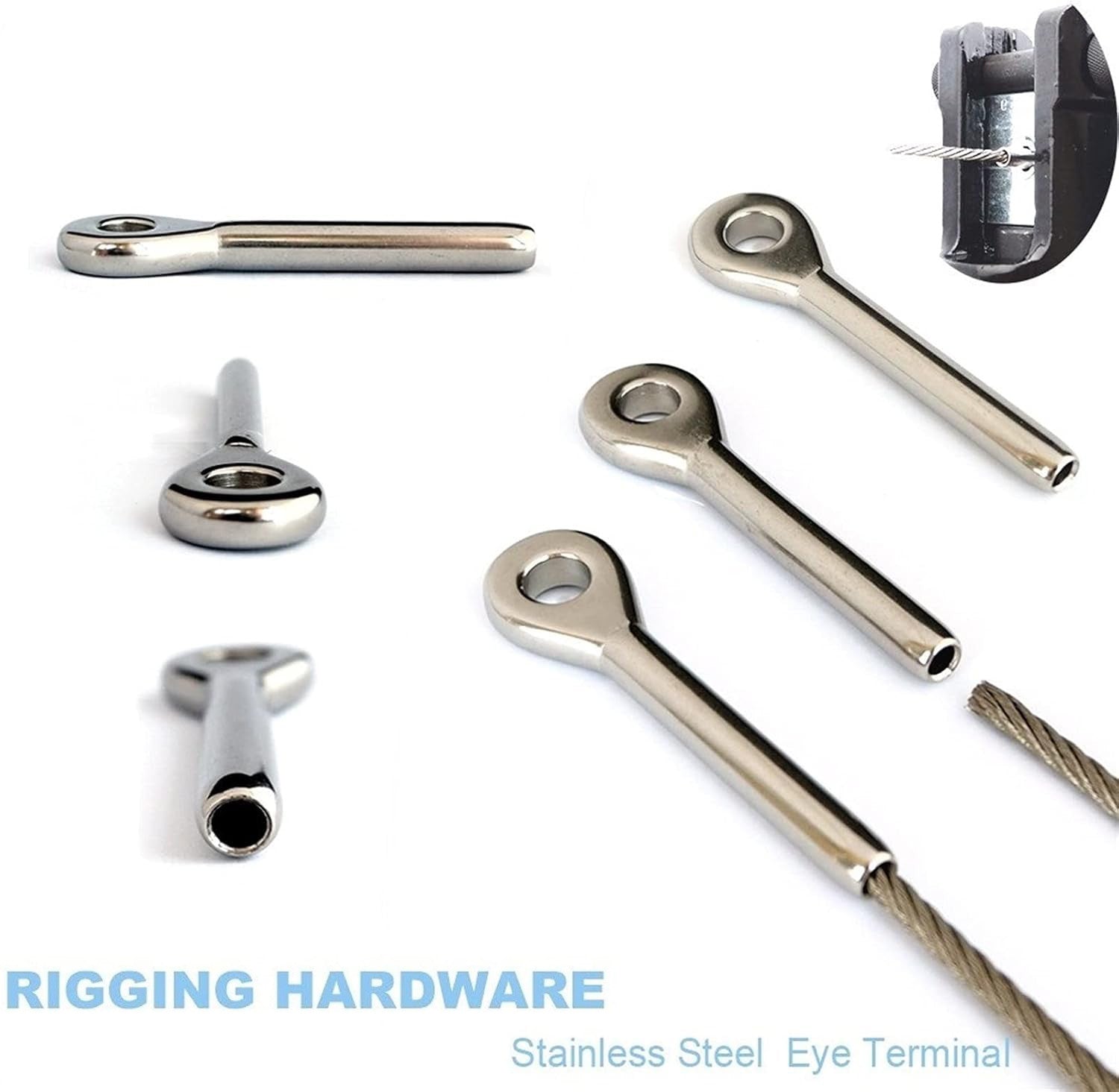 5 PC Swage Eye Terminal End For Cable Wire Rope Solid Stainless Steel ...