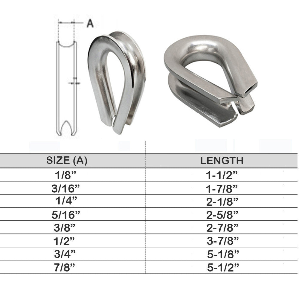 Stainless Steel 316 Heavy Duty Wire Rope Thimble Marine Cable Shade Sa ...