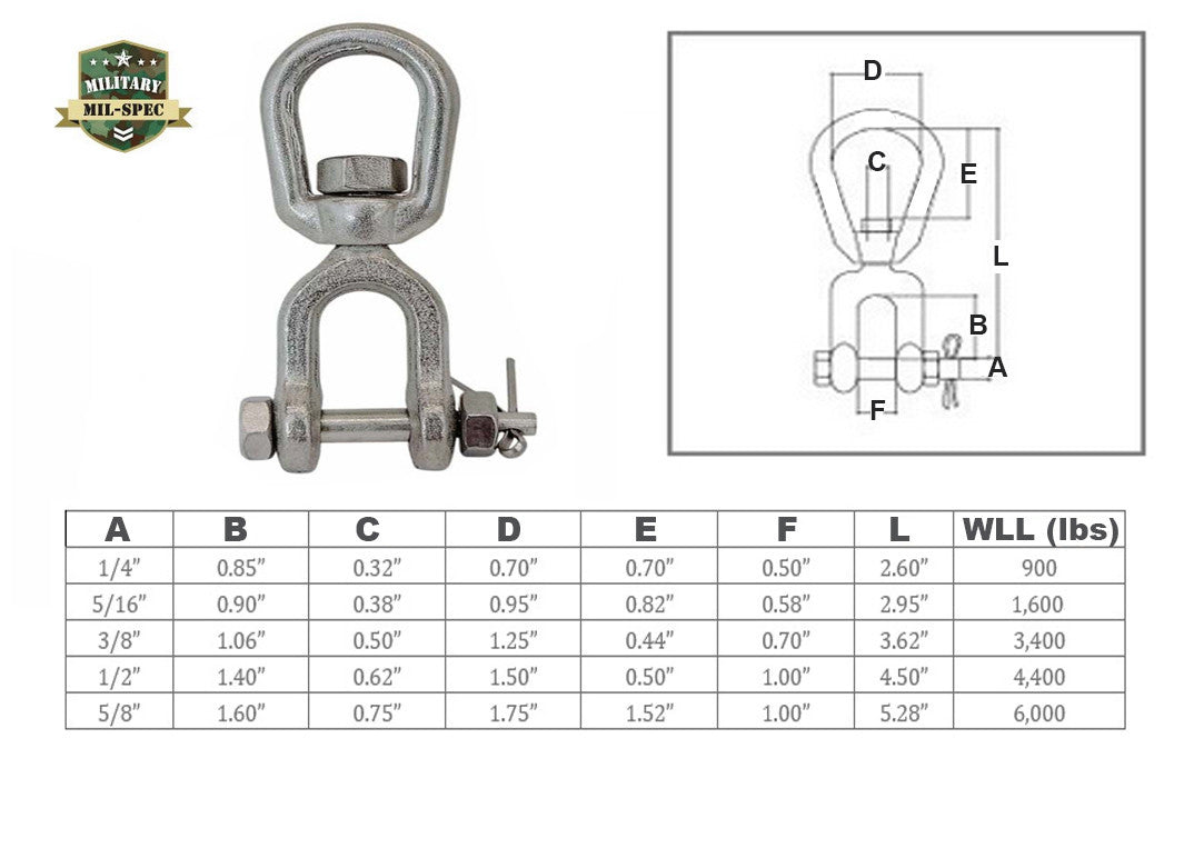 Mil Spec Jaw & Eye Marine Mooring Swivel T316 Stainless Steel Drop For ...