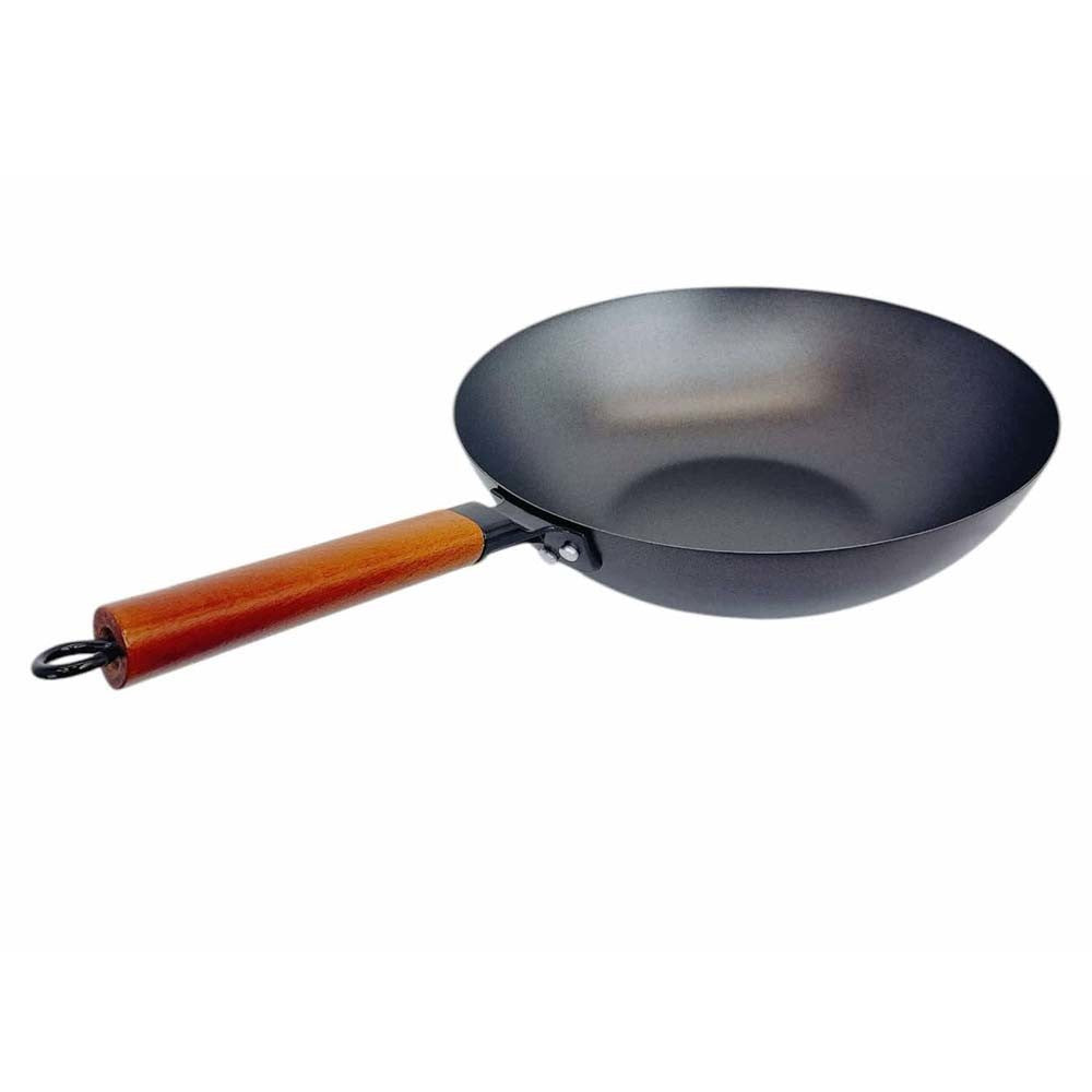 Carbon Steel Wok Pan, Stir Fry Pans with Flat Bottom Traditional Wok P ...